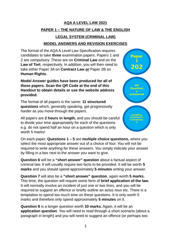 AQA A Level Law Model Answers - Full Papers - Paper 1 (Criminal law ...