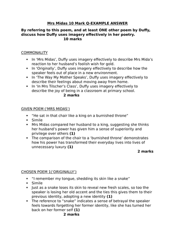 Carol Ann Duffy Mrs Midas textual analysis N5/Higher Resources ...