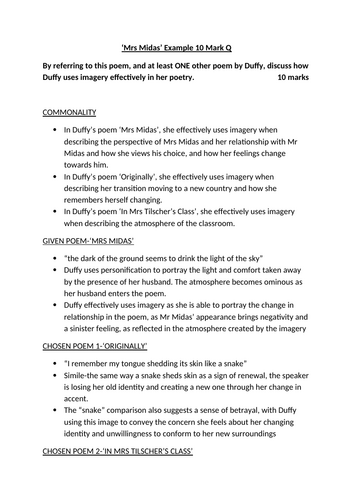 Carol Ann Duffy Mrs Midas textual analysis N5/Higher Resources ...