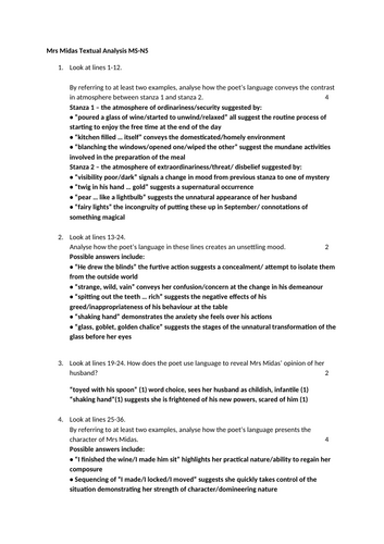 Carol Ann Duffy Mrs Midas textual analysis N5/Higher Resources ...