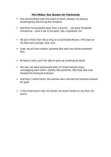 Carol Ann Duffy Mrs Midas textual analysis N5/Higher Resources ...
