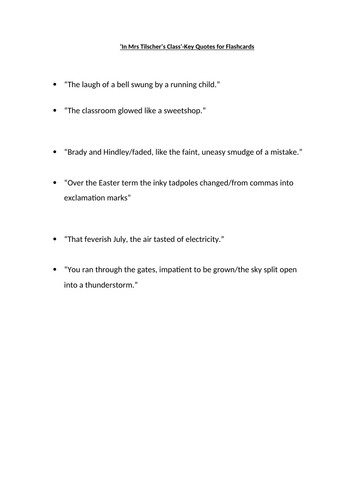 Carol Ann Duffy In Mrs Tilscher's Class Resources N5/Higher | Teaching ...