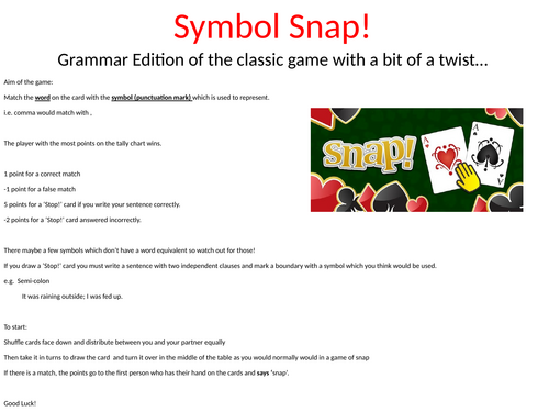 Punctuation Snap/Board Game | Teaching Resources