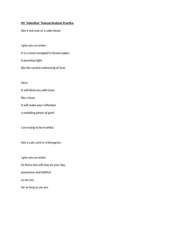 Carol Ann Duffy 'Valentine' Resources N5/Higher | Teaching Resources