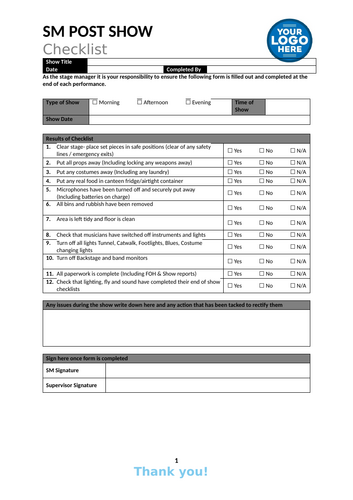 Stage Management Post Show Checklist | Teaching Resources