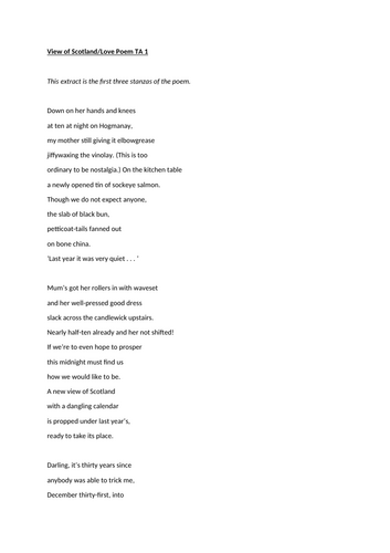 Liz Lochhead 'View of Scotland/Love Poem' Higher Resources | Teaching ...