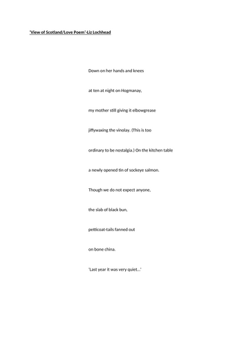 Liz Lochhead 'View of Scotland/Love Poem' Higher Resources | Teaching ...