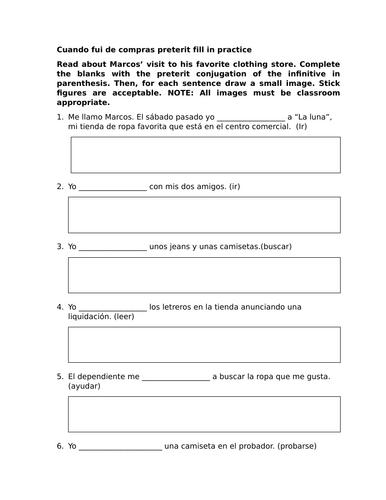 Cuando fui de compras preterit fill in practice | Teaching Resources