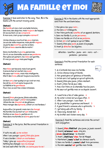 Youtube GCSE French song - Ma famille et moi | Teaching Resources