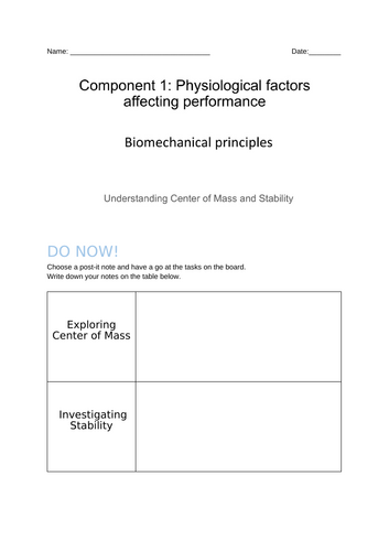 OCR A Level PE - Centre of Mass & Stability - Whole lesson | Teaching ...