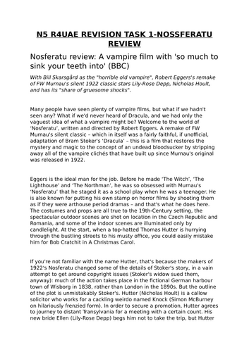 N5 R4UAE RUAE Close Reading Mini Task Nosferatu | Teaching Resources