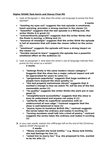 Higher R4UAE RUAE Close Reading-Gavin and Stacey | Teaching Resources