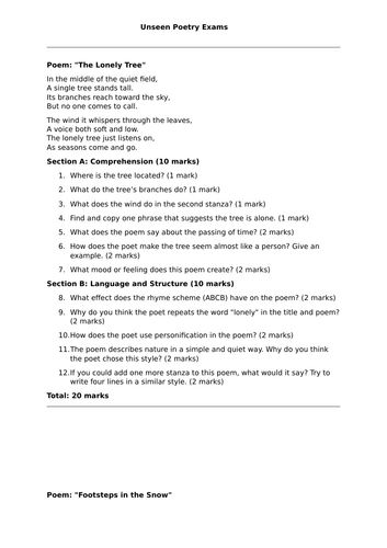 Unseen Poetry Exams | Teaching Resources