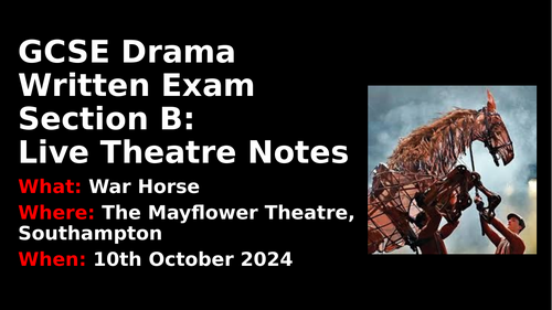 Drama GCSE Live Theatre Evaluation War Horse | Teaching Resources