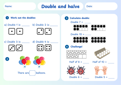 Double and Halve (KS1) Differentiated Activity Worksheet | Teaching ...