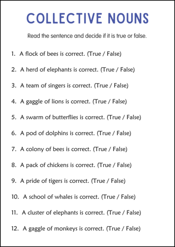 Printable Collective Nouns Grammar Worksheets for Grade 3, 4, 5 ...