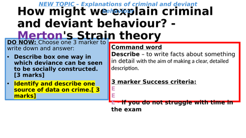 AQA GCSE Sociology: Crime - Merton's strain theory | Teaching Resources