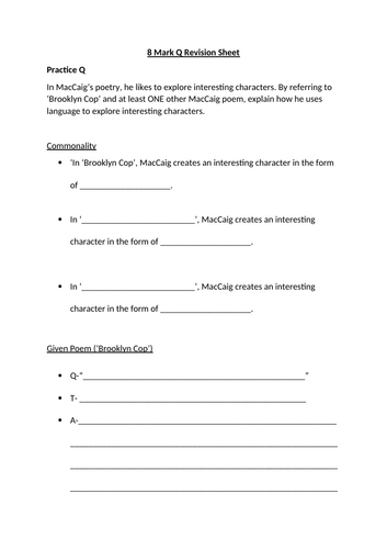 N5 English Norman MacCaig Brooklyn Cop Resources | Teaching Resources