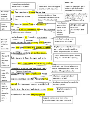 N5 English Jackie Kay My Grandmother's Houses Resources | Teaching ...