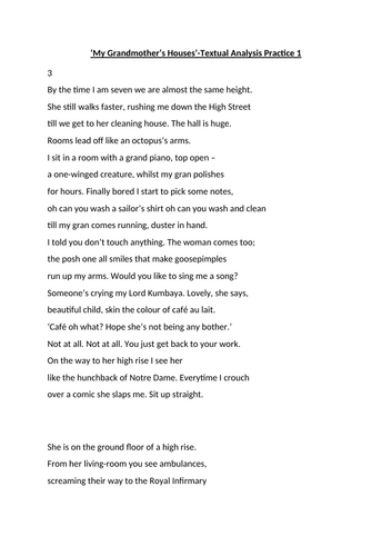 N5 English Jackie Kay My Grandmother's Houses Resources | Teaching ...