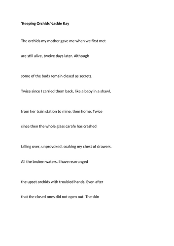 N5 English Jackie Kay Keeping Orchids Resources | Teaching Resources