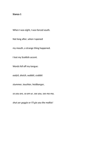 N5 English Jackie Kay Old Tongue Resources | Teaching Resources