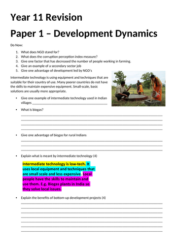 Edexcel B GCSE Geography - Paper 1 - Development Revision | Teaching ...