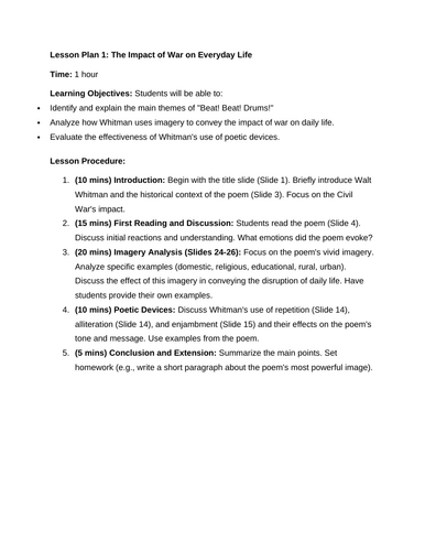 Beat! Beat! Drums! - Walt Whitman | Teaching Resources