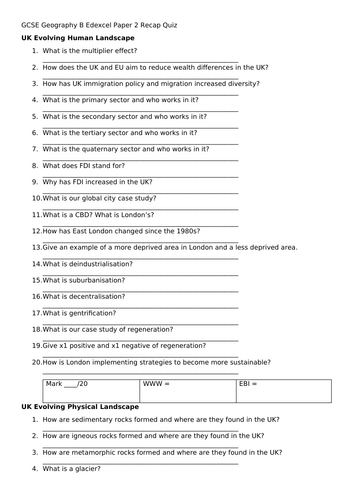Edexcel B GCSE Geography UK Human Landscapes Revision | Teaching Resources