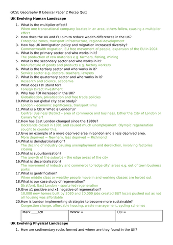 Edexcel B GCSE Geography UK Human Landscapes Revision | Teaching Resources
