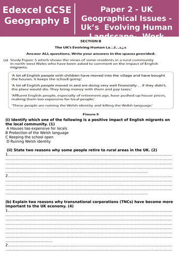 Edexcel B GCSE Geography UK Human Landscapes Revision | Teaching Resources