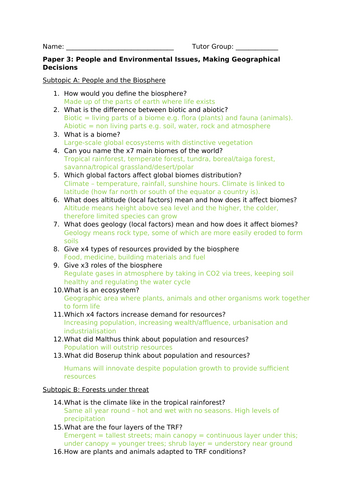 Edexcel B GCSE Geography Paper 3 Revision Pack | Teaching Resources