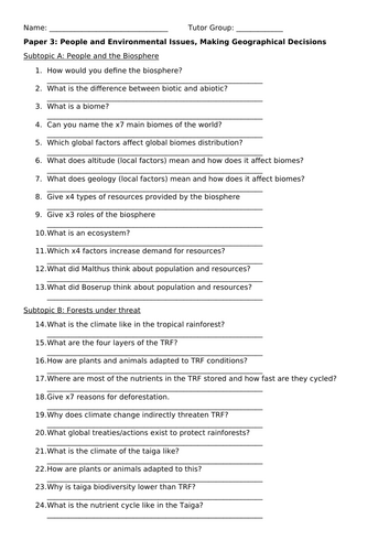 Edexcel B GCSE Geography Paper 3 Revision Pack | Teaching Resources