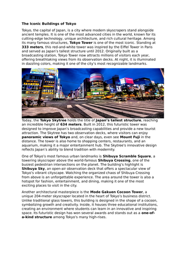 Iconic Buildings of Tokyo Reading Comprehension - GL Prep / | Teaching ...