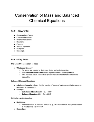 Conservation of Mass and Balanced Chemical Equations | Teaching Resources