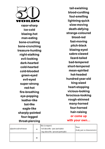 Word bank of 50 hyphenated words - suitable for describing a dragon or ...