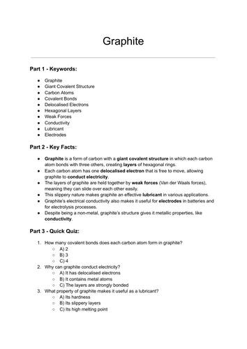 Graphite Structure Properties And Uses Teaching Resources