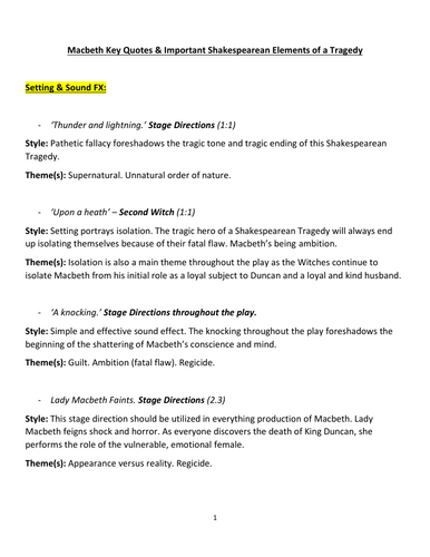 Macbeth - Detailed Notes & Quotes | Teaching Resources