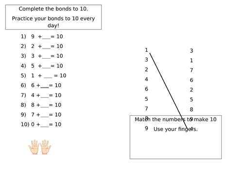 Bonds To 10 Simple Homework fro Reception/Year 1 | Teaching Resources