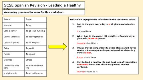 GCSE Spanish Healthy Living Worksheet | Teaching Resources