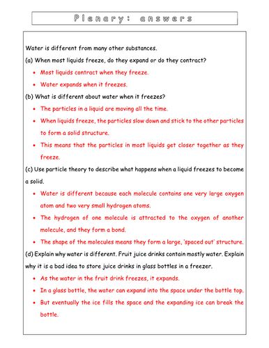 Year 7 - Particulate of nature L5 Water and density | Teaching Resources