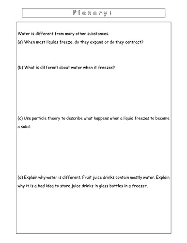 Year 7 - Particulate of nature L5 Water and density (Worksheet ...