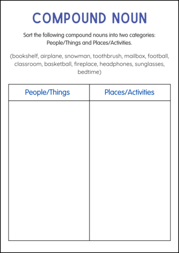 Printable Compound Nouns Grammar Activity Worksheets for Grade 4, 5, 6 ...