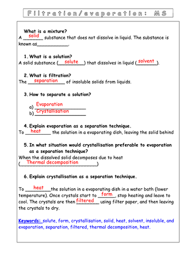 Year 7 - Particulate of nature L7 Filtration and evaporation | Teaching ...
