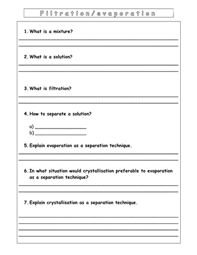Year 7 - Particulate of nature L7 Filtration and evaporation (Worksheet ...