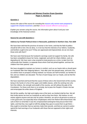A LEVEL HISTORY MODEL ANSWER - THE CHARTISTS - PAPER 3, SECTION A ...