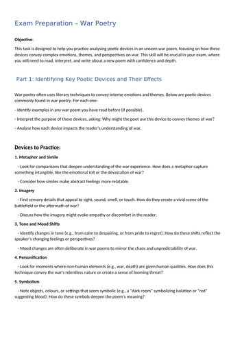 Pre-Exam Advice for War Poetry Exam | Teaching Resources