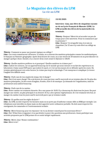 French Reading Comprehension "Ma vie dans une école internationale ...