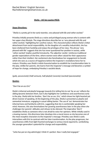 Sheila Birling - Key quotes PEEZL | Teaching Resources