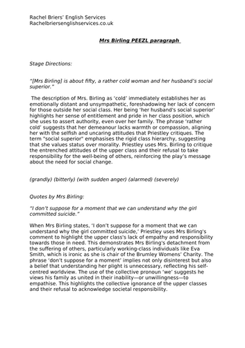 Mrs Birling - Key quotes PEEZL | Teaching Resources